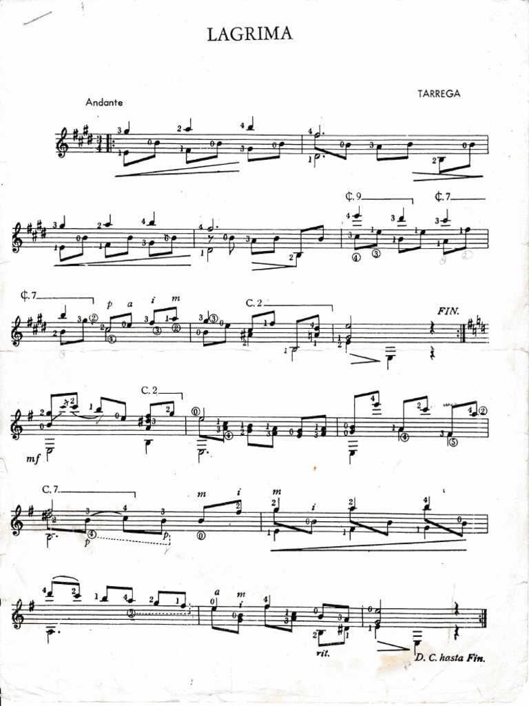 Partitura guitarra Lagrima de Tarrega | PDF