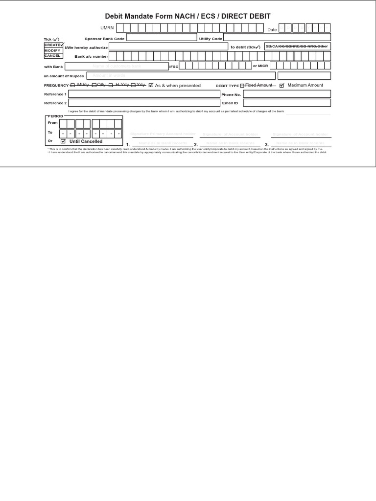Direct Debit Mandate Form: Authorizing Automatic Payments from a Bank ...