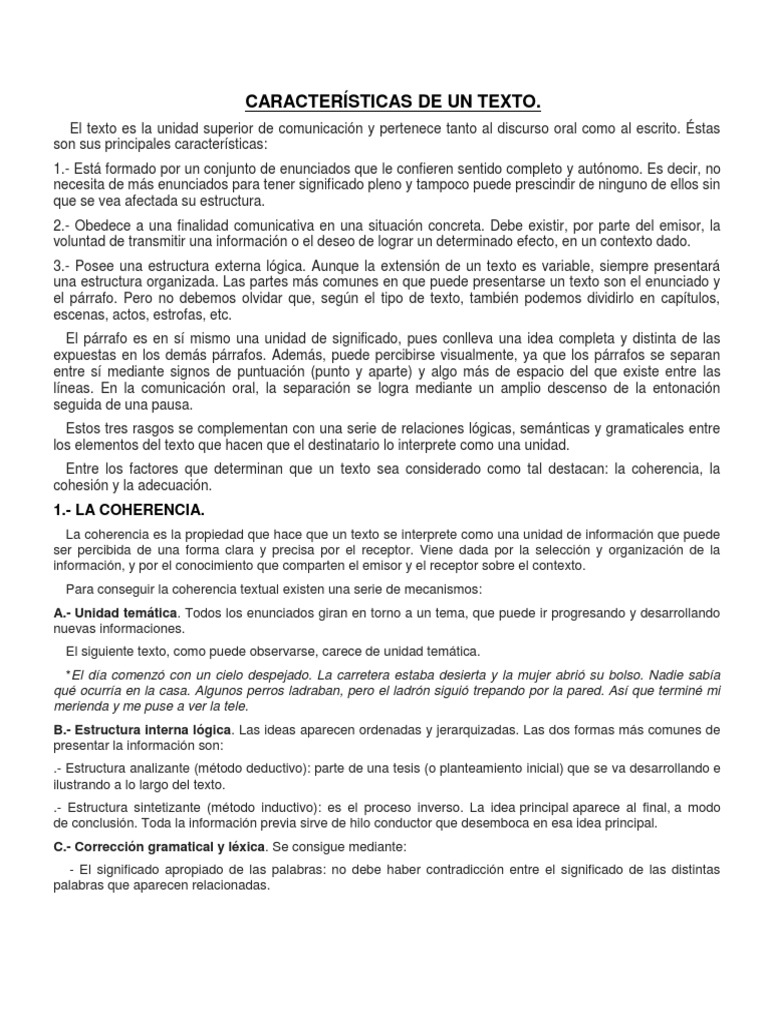 Características Esenciales de un Texto | PDF | Comunicación | Semiótica
