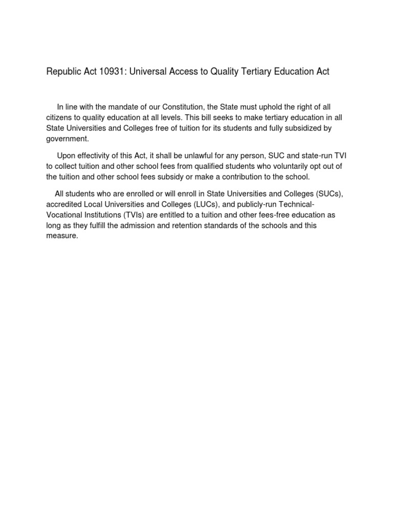 Free Tertiary Education Act Overview | PDF