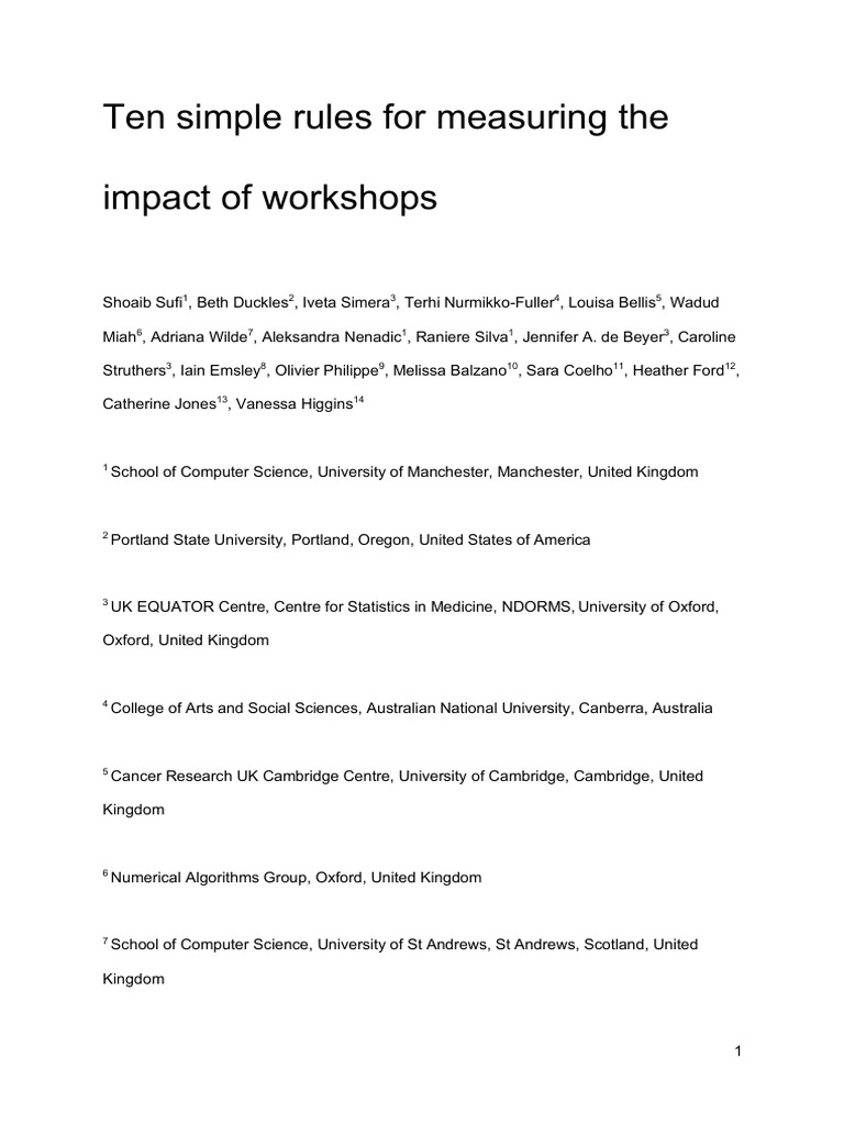 Ten Simple Rules For Measuring The Impact of Workshops | PDF | Survey ...