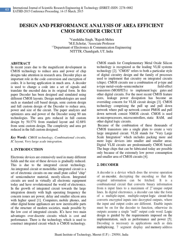 Design and Performance Analysis of Area Efficient Cmos Decoder Circuit ...