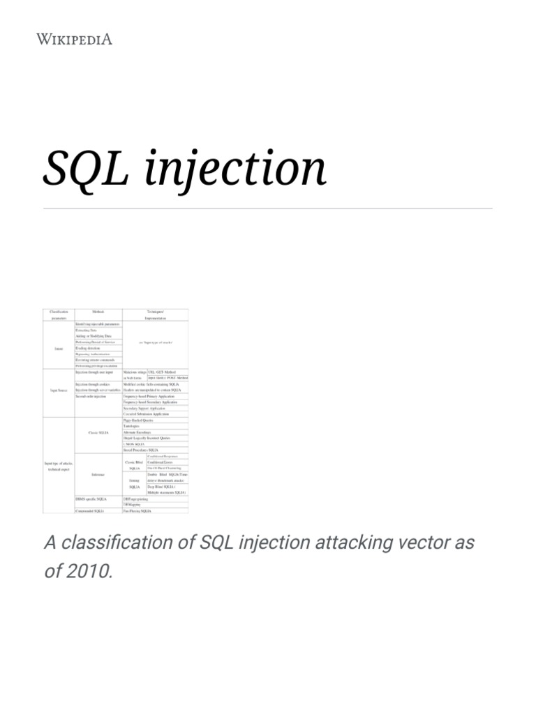 SQL Injection - Wikipedia | PDF | Cybercrime | Cyberspace
