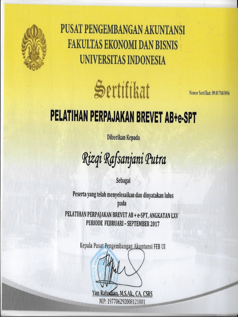 Sertifikat Brevet Putra PDF | PDF