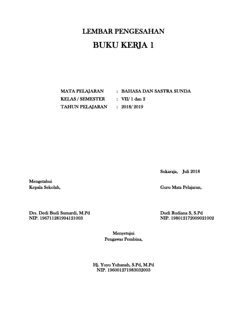Lembar Pengesahan Buku Kerja 1,2,3 Kls.7 | PDF