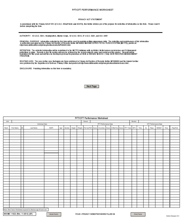 4d. PFT Worksheet (Marine Only) | PDF | Crime Prevention | Civil Rights ...