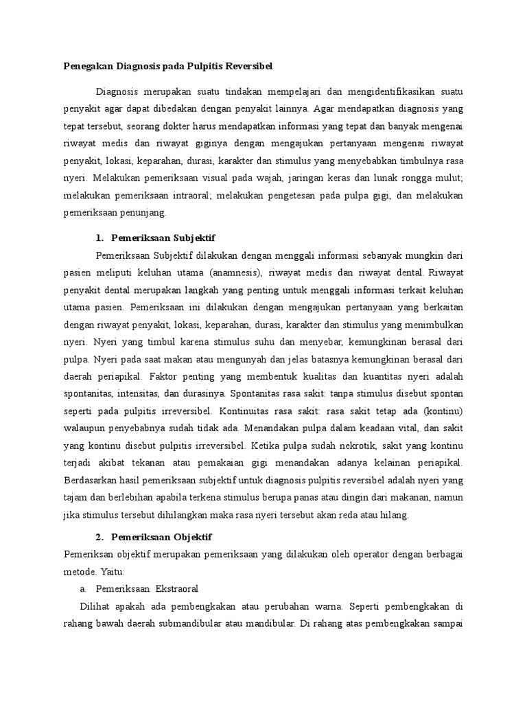 Diagnosis Pulpitis Reversibel pada Gigi | PDF