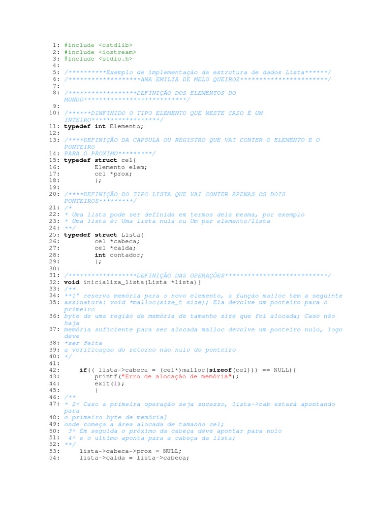 Implementação de uma lista encadeada em C++ com funções de ... Implementação de uma lista encadeada em C++ com funções de ...