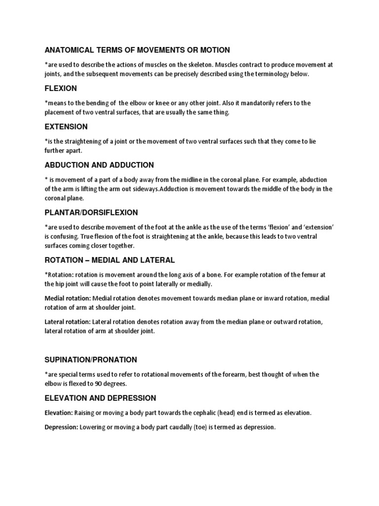 Anatomical Terms of Movements or Motion | PDF | Anatomical Terms Of ...
