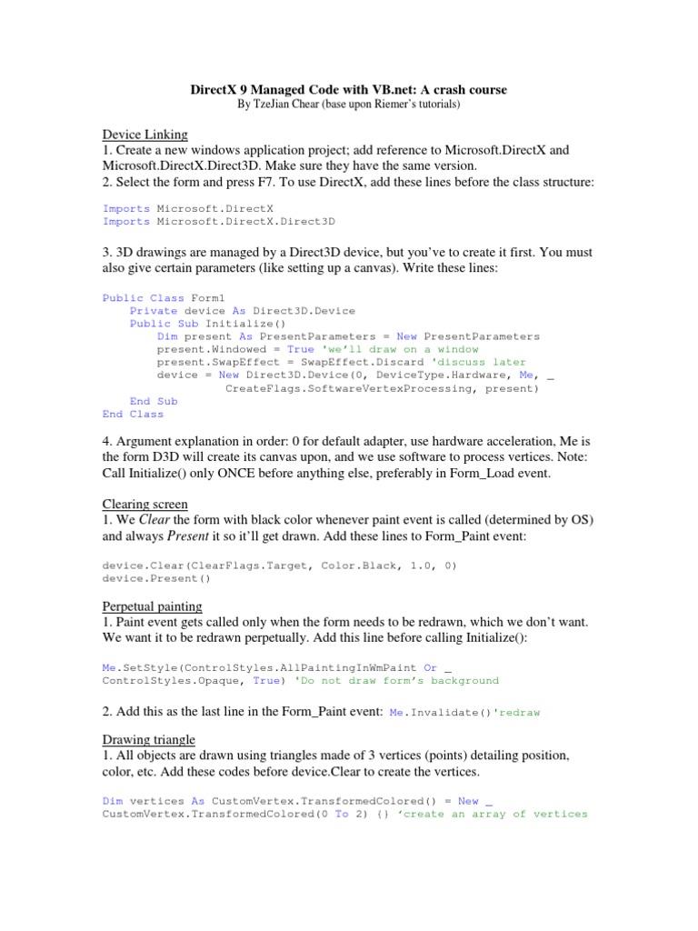 DirectX 9 Managed Code With VB | PDF | Visual Basic .Net | Color