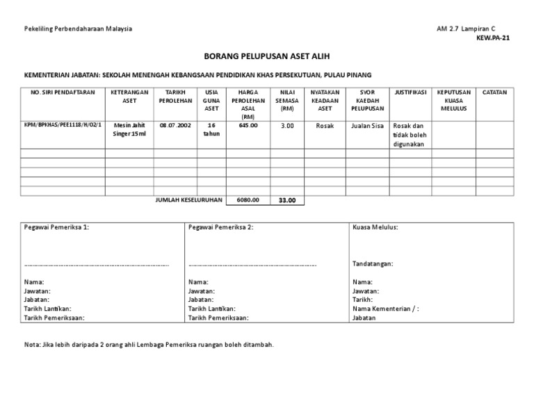 KEW - Pa-21 Pelupusan Aset | PDF