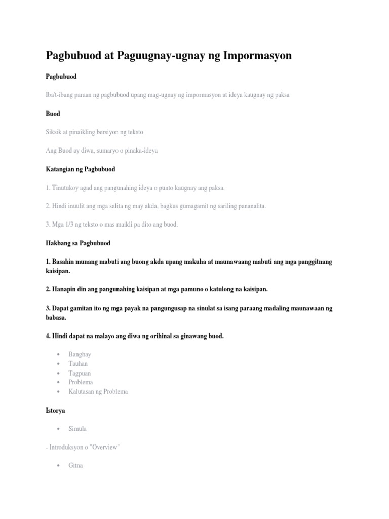 Pagbubuod at Paguugnay | PDF