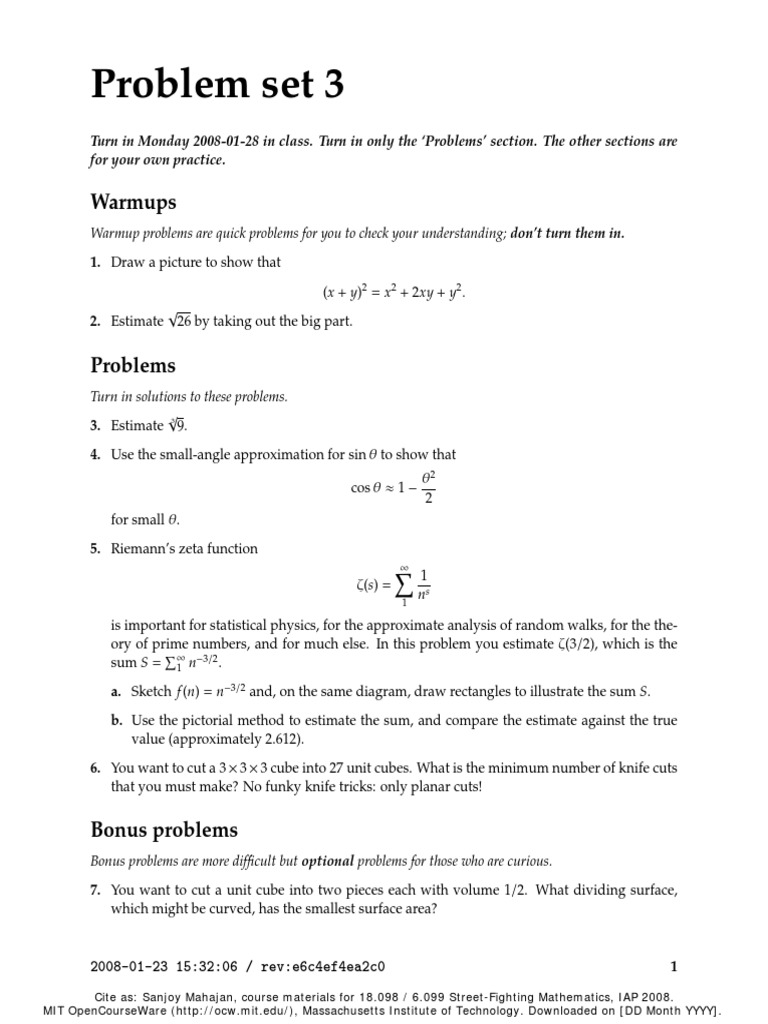 Problem Set 3: Warmups | PDF | Teaching Mathematics | Mathematical Analysis
