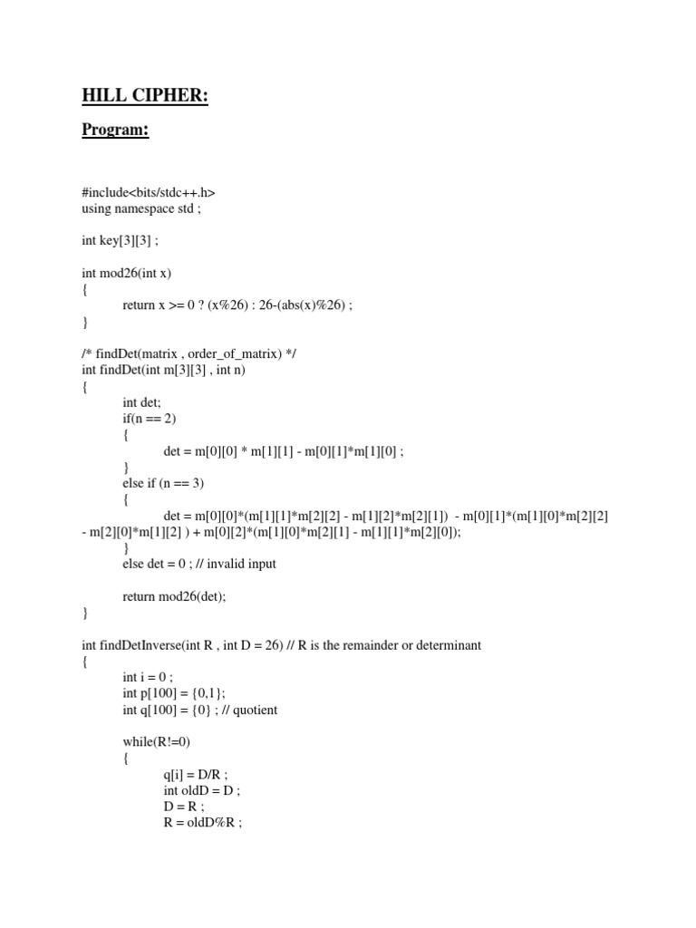Hill Cipher::: Program | Download Free PDF | Cipher | Military ...