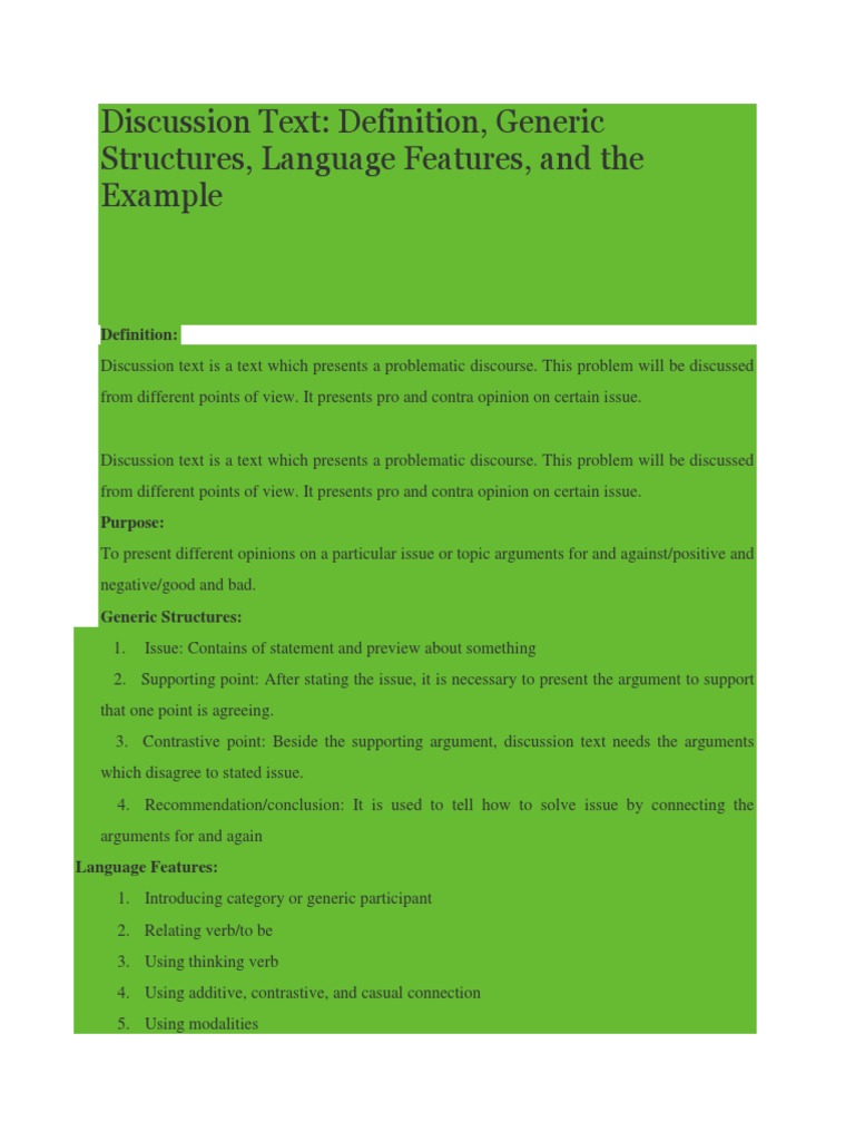 Discussion Text: Definition, Generic Structures, Language Features, and ...