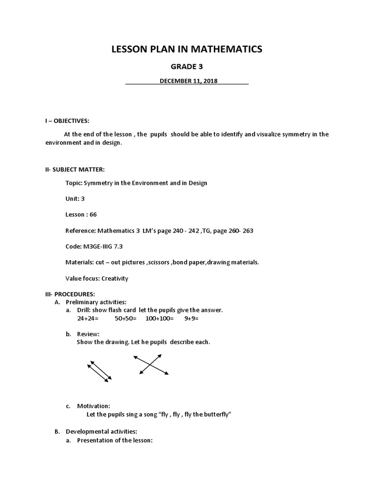 Lesson Plan in Mathematics | PDF | Symmetry | Educational Psychology
