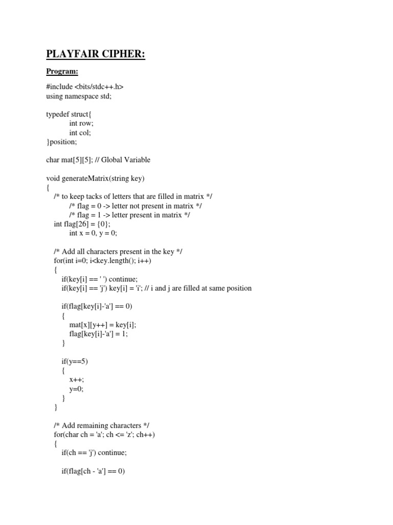 Playfair Cipher:: Program | PDF | Balloon | Security Engineering