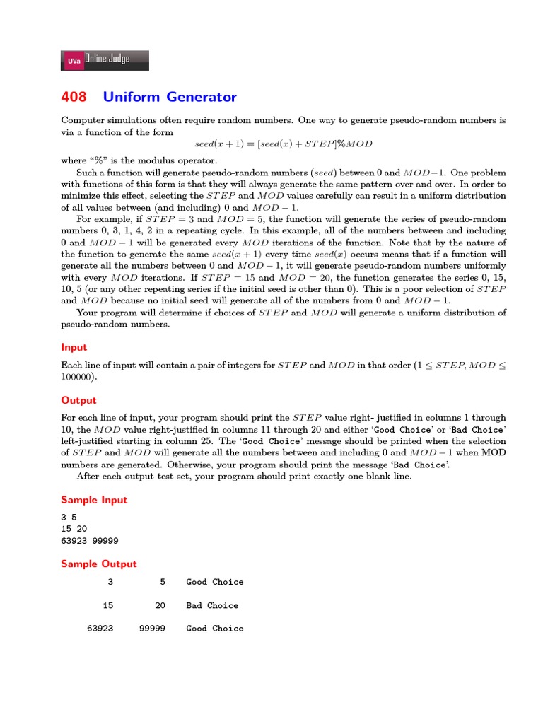 Uniform Generator: Input | PDF