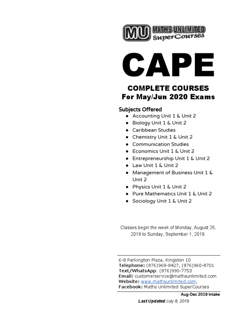 CAPE Pure Mathematics Courses 2020 | PDF | Tuition Payments | Test ...