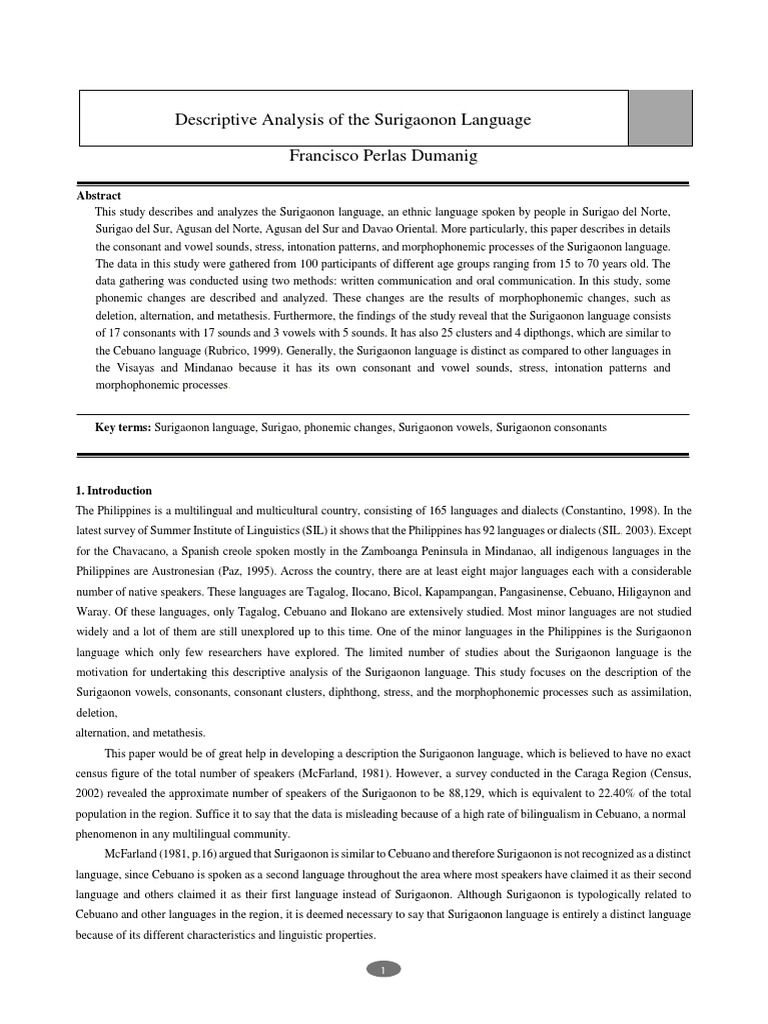 Exploring the Distinct Features of the Surigaonon Language: A Phonemic ...