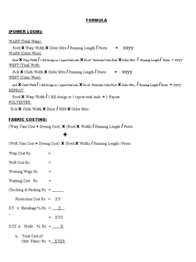 Textile Calculation Formulas in Erodetextileinds | PDF | Loom | Textiles