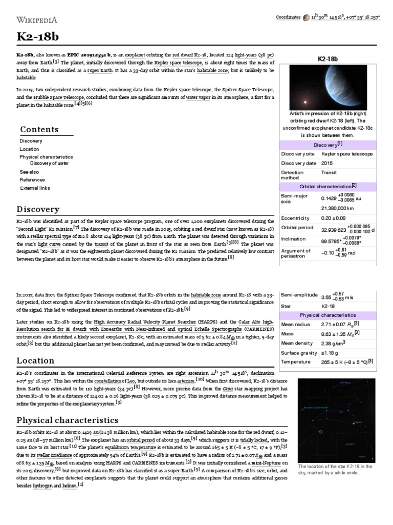 K2 18b Wikipedia | PDF | Exoplanet | Planetary Habitability