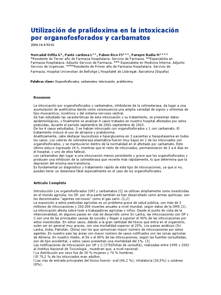 Utilizacion de Pralidoxima | PDF | Acetilcolina | Farmacia