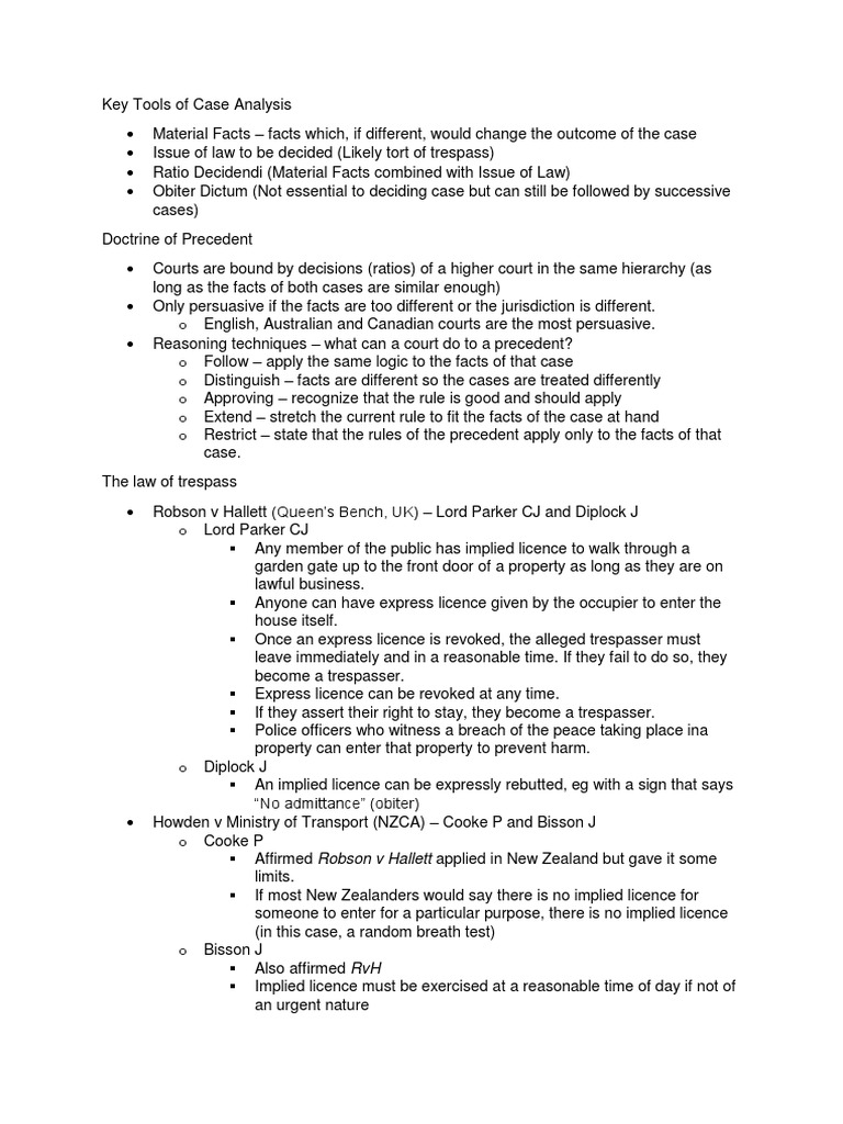 Test Cheat Sheet | PDF | Precedent | Trespass
