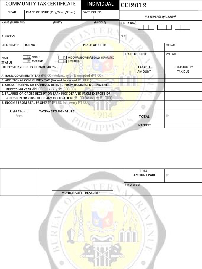 Community Tax Certificate | PDF