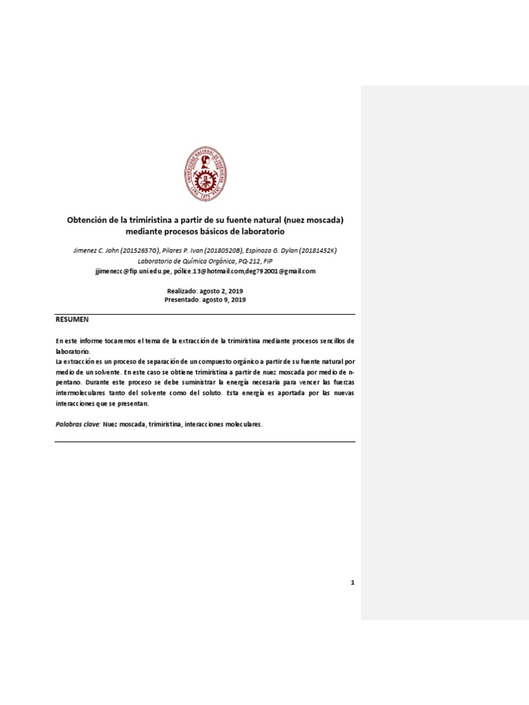 Obtención de La Trimiristina A Partir de Su Fuente Natural (Nuez ...