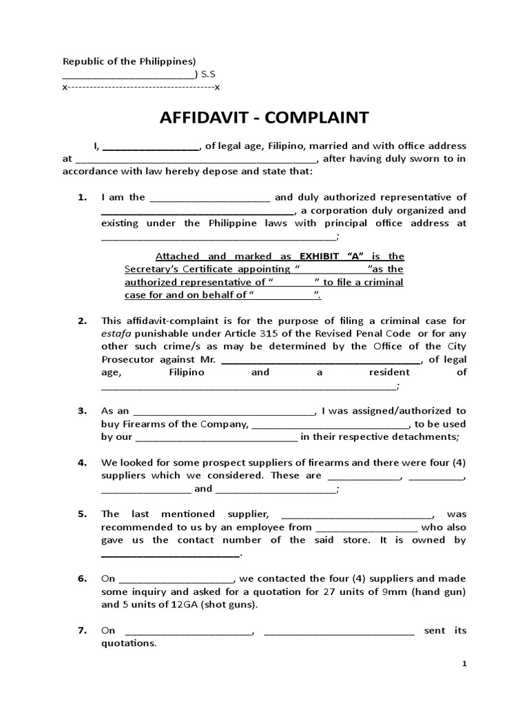 Complaint Affidavit (Estafa) | PDF | Payments | Services (Economics)