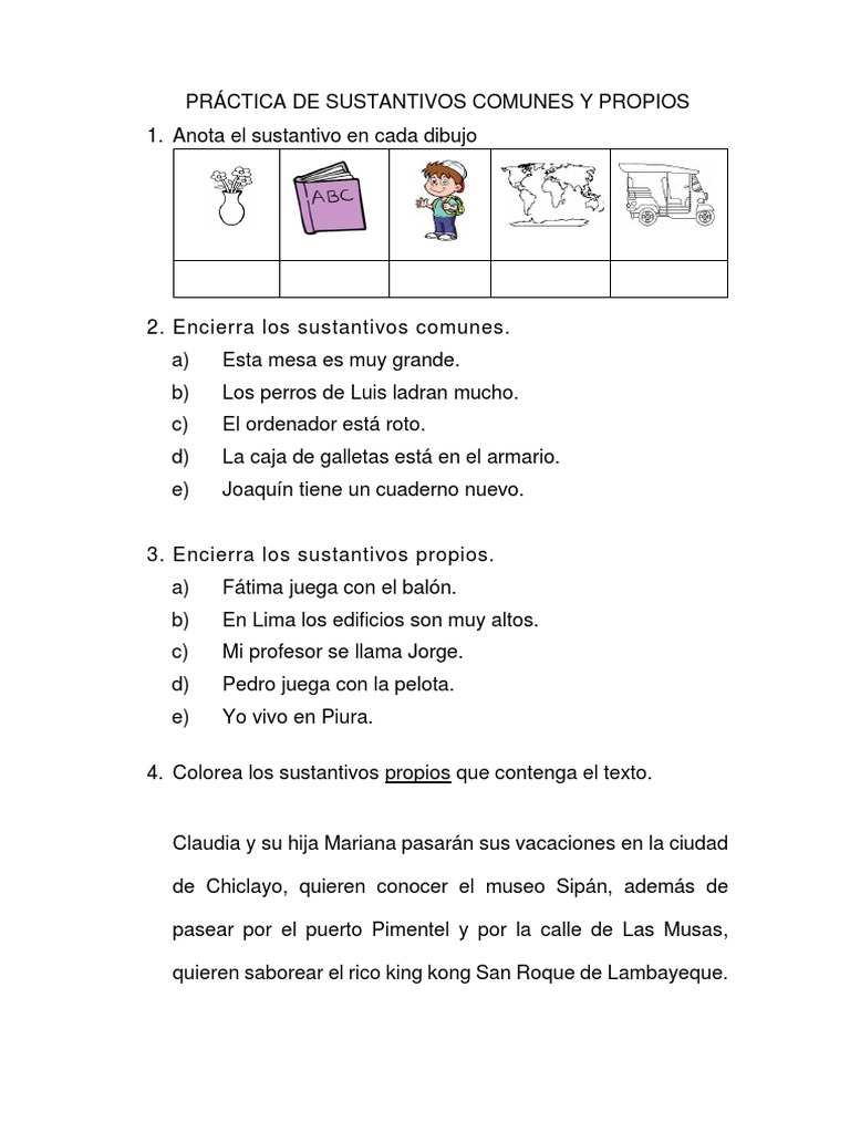 Ficha Practica Sustantivos Comunes Propios 2do Grado | PDF | Estudios ...