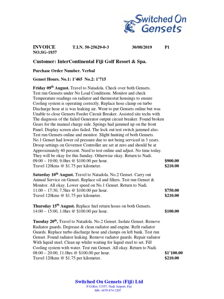 Invoice Customer: Intercontinental Fiji Golf Resort & Spa.: Switched On ...