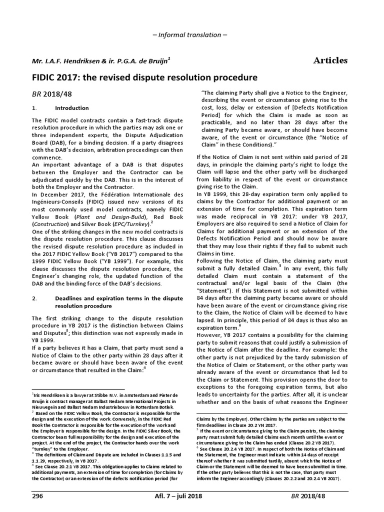 BR 2018 48 FIDIC 2017 The Revised Dispute Resolution Procedure 6644 ...