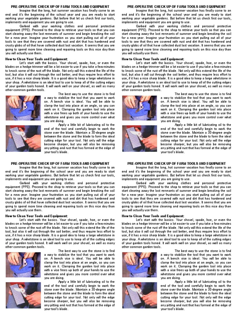 Pre-Operative Check Up of Farm Tools and Equipment | PDF | Plough | Tools