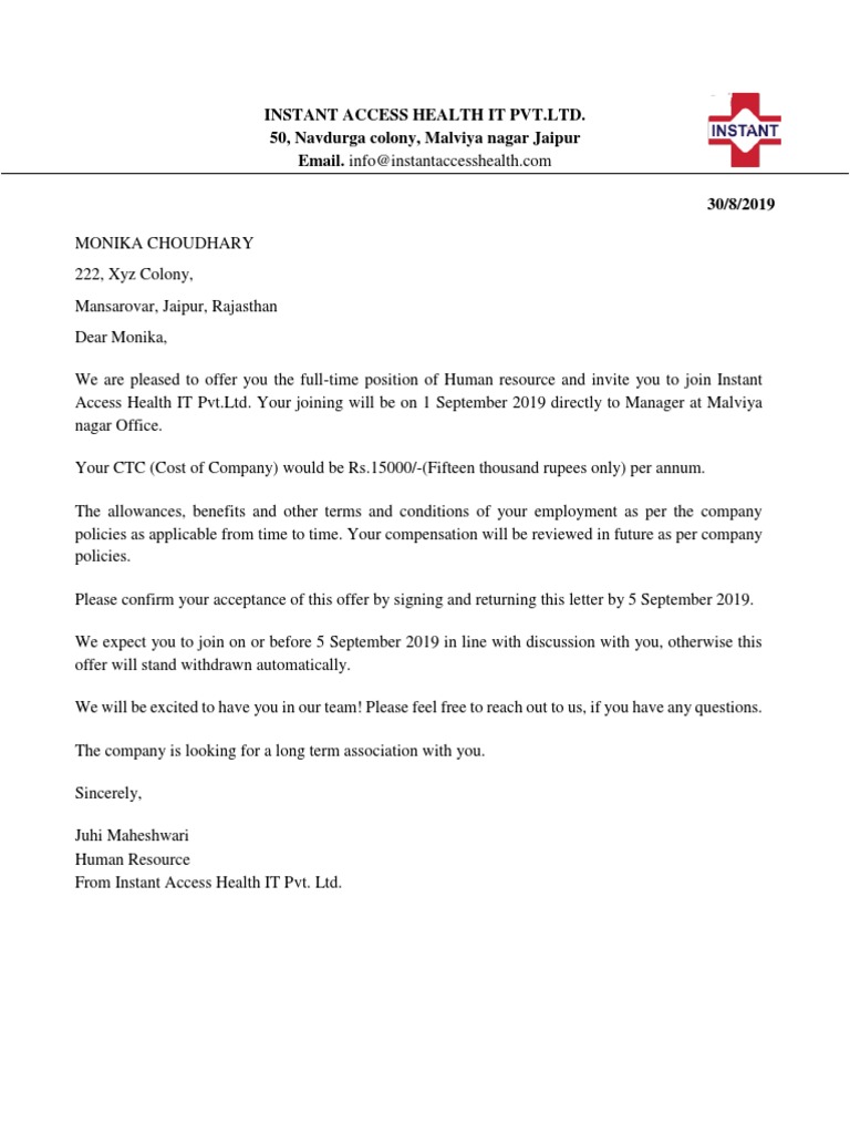 Job Offer Letter for HR Position | PDF
