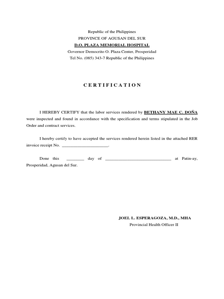 Certification - Sample | PDF