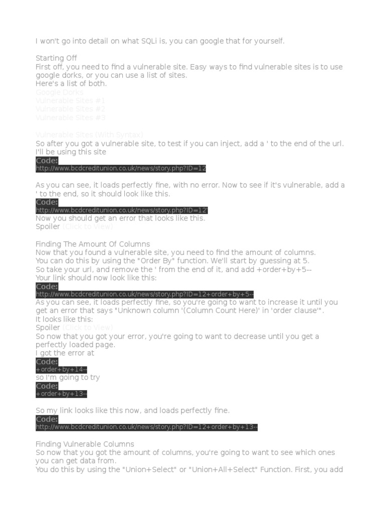 A Comprehensive Guide to SQL Injection Exploitation | PDF | Computer Data | Secure Communication