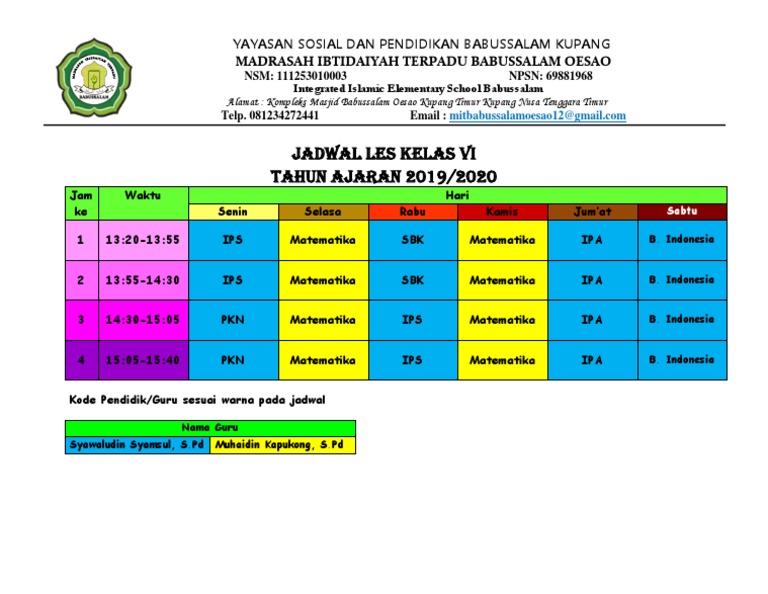 Jadwal Les Kelas Vi | PDF