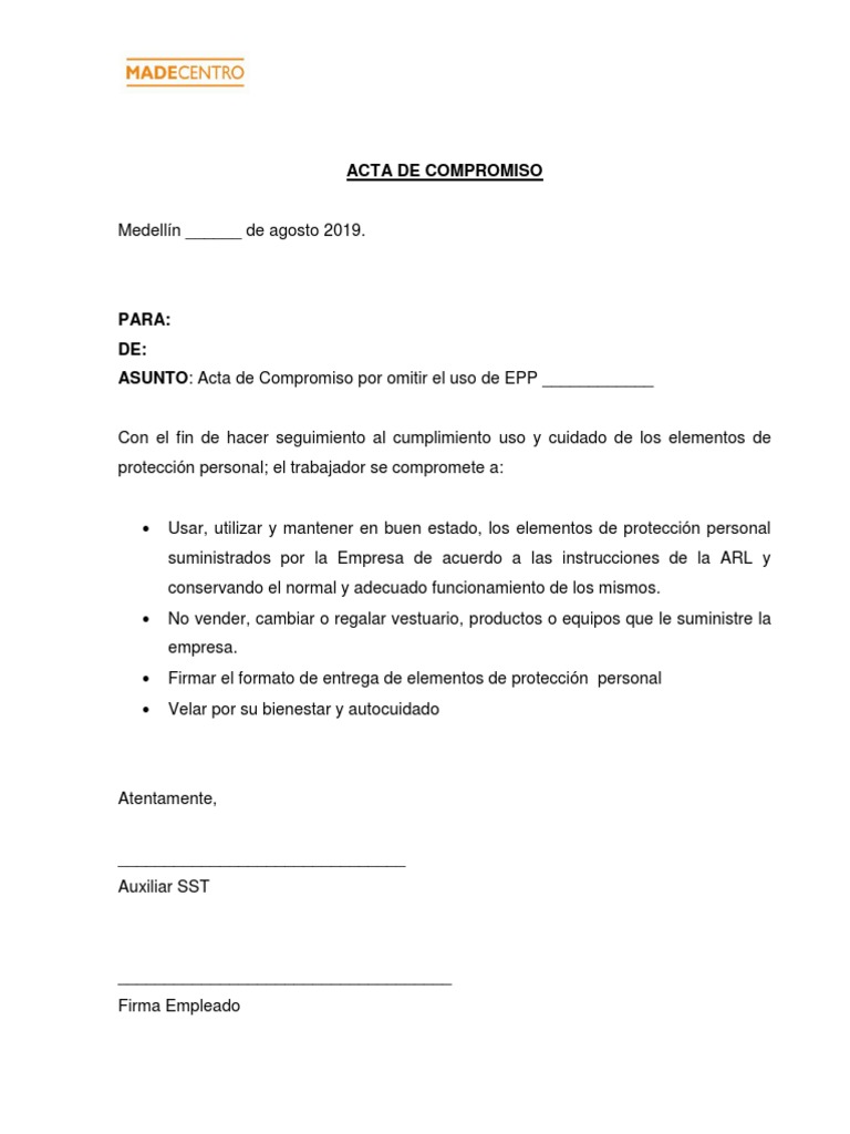 Acta de Compromiso USO EPP | PDF