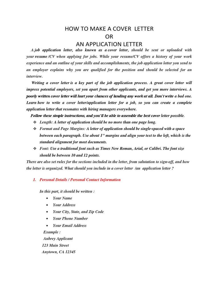 How To Make A Cover Letter OR An Application Letter | PDF | Résumé ...