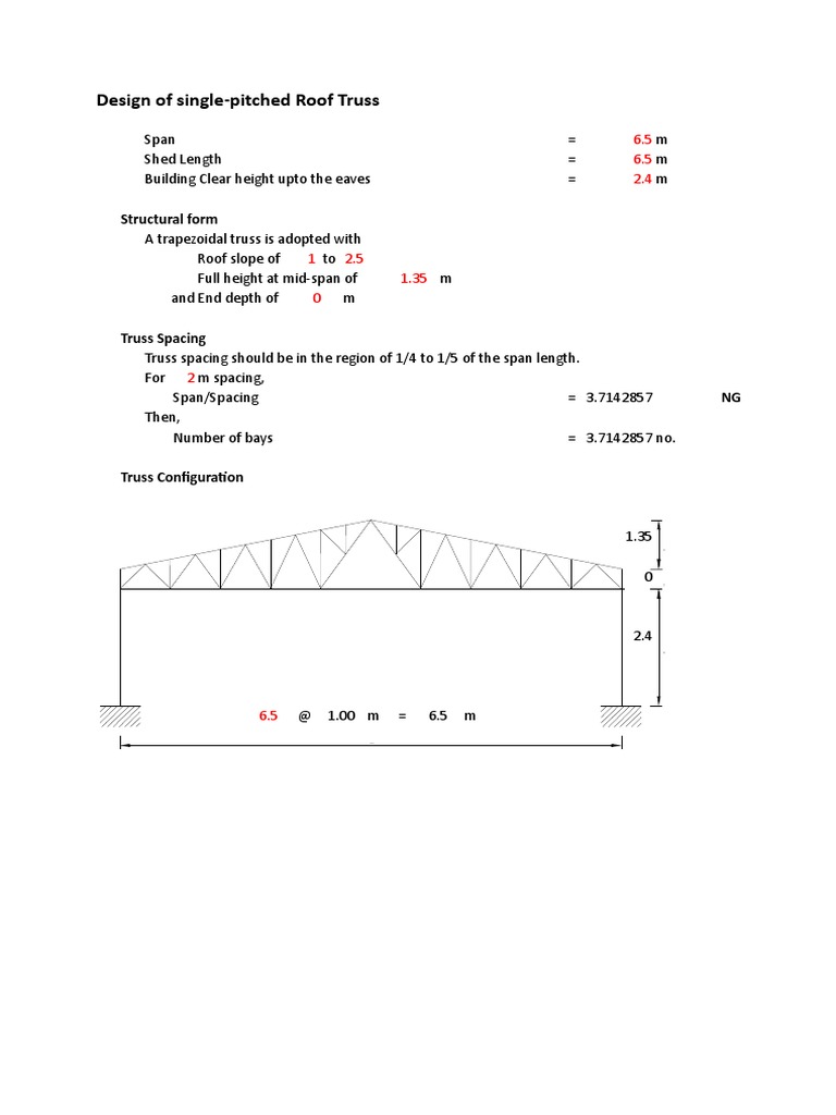 Design of single-pitched roof truss | PDF | Beam (Structure) | Column