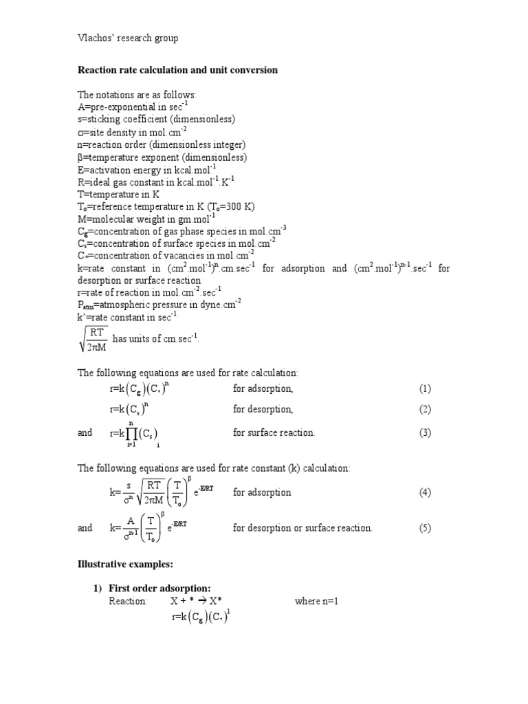 Reaction Rate Calculation and Unit Conversion: N G N S N S I 1 I | PDF ...