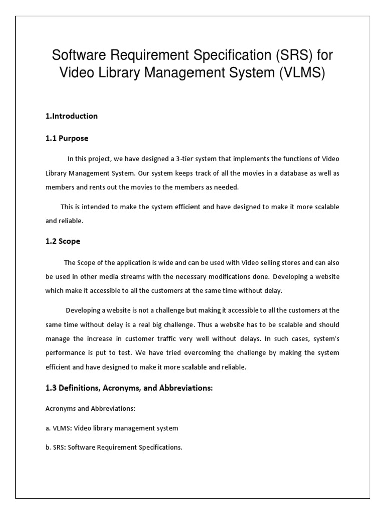 Video Library Management System Software Specification | PDF ...