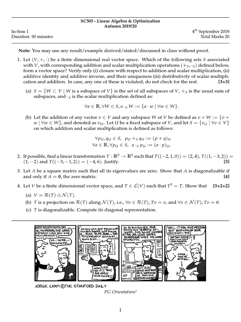 Linear Algebra Question Paper | PDF | Linear Subspace | Eigenvalues And Eigenvectors