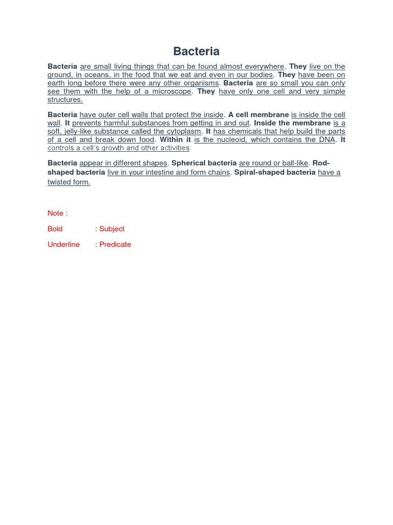 Bacteria: Note: Bold: Subject Underline: Predicate | PDF