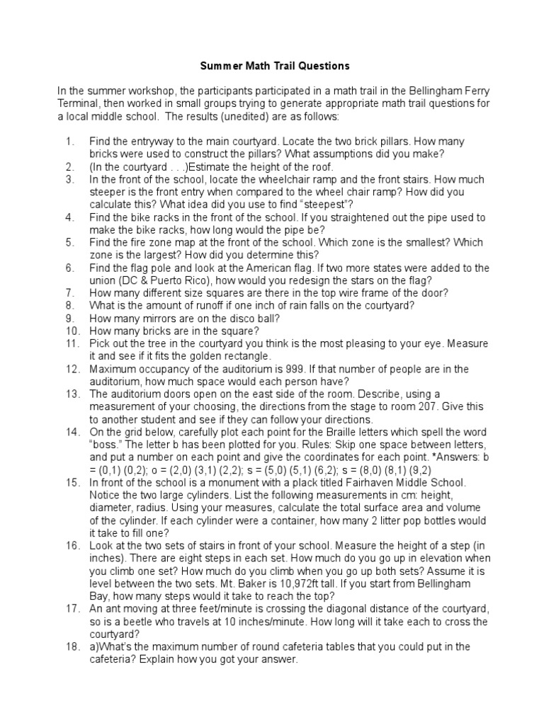 Sum Math Trail Questions | PDF | Area | Rectangle