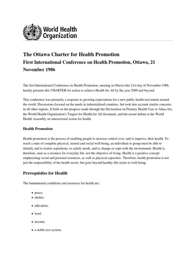 The Ottawa Charter For Health Promotion | PDF | Health Promotion ...