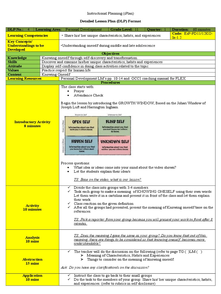 DLP-3 & 4 | PDF | Lesson Plan | Personal Development