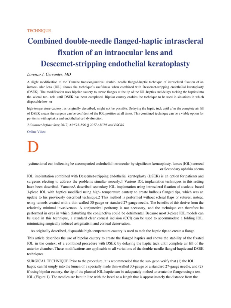 Combined Double-Needle Flanged-Haptic Intrascleral Fixation of An ...